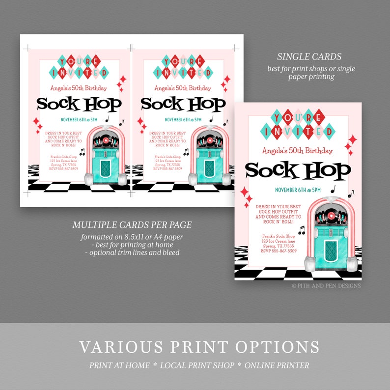 Printable Sock Hop Birthday Party Invitation 1950's - Etsy