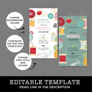 Sewing Party Invitation | Printable Birthday | Corjl #089-01PI - Etsy