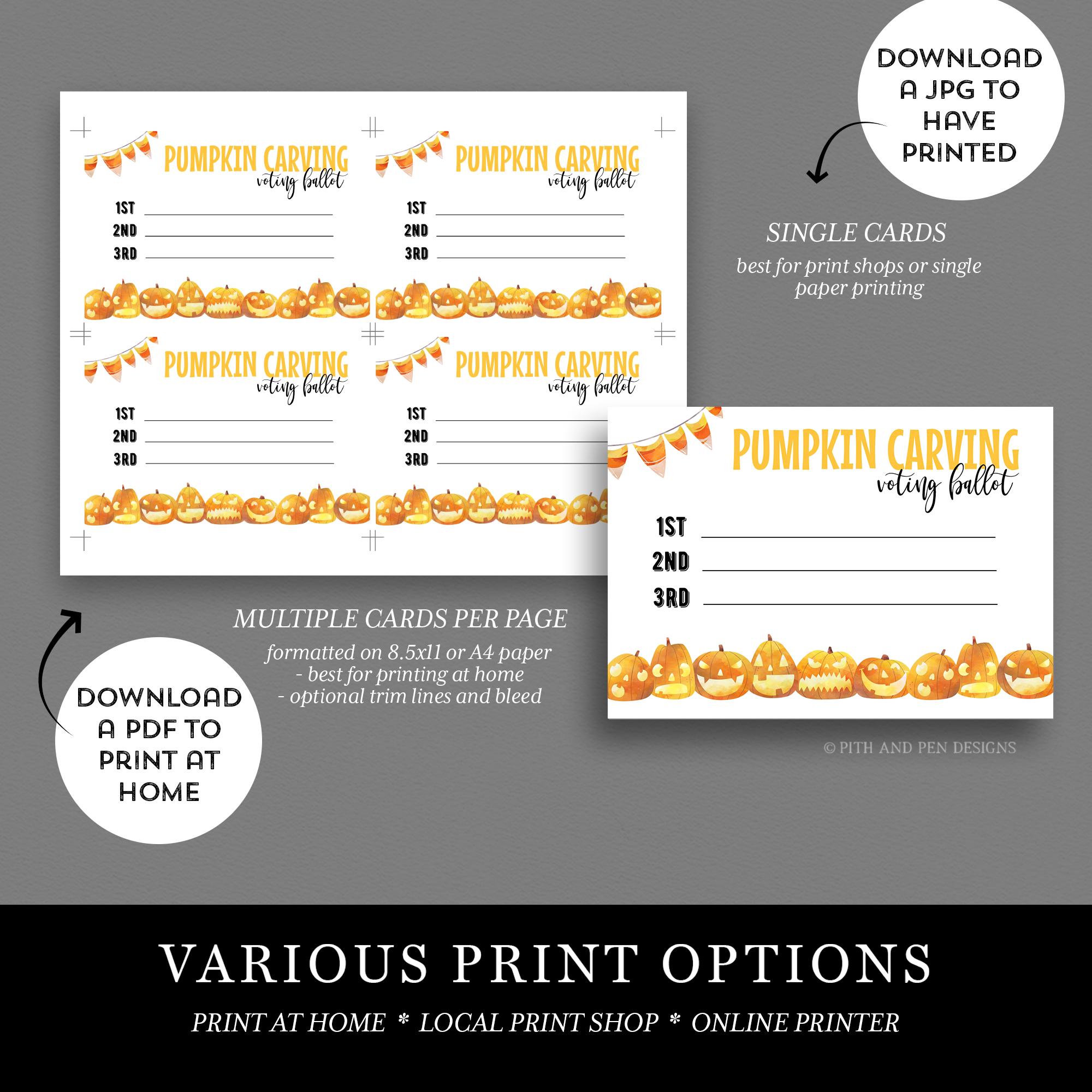 Pumpkin Carving Voting Card | Halloween Contest Ballot | Editable and ...