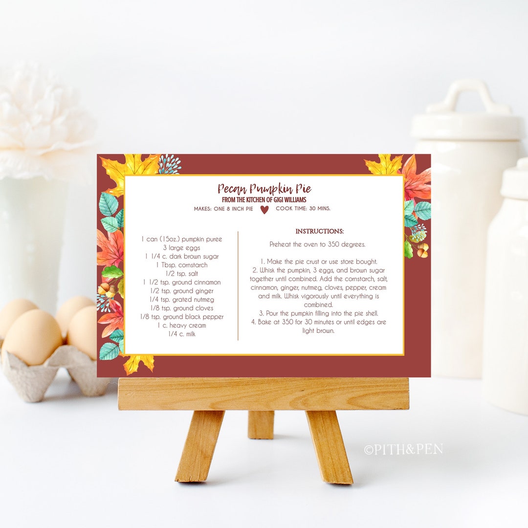 Editable Thanksgiving Recipe Cards, Fall Leaves, Instant Download ...