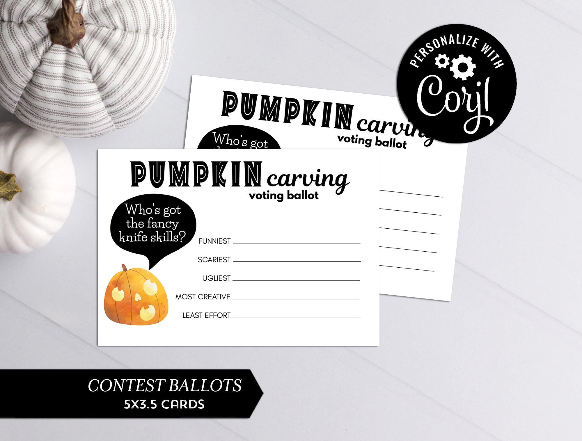 Pumpkin Carving Voting Card | Halloween Contest Ballot | Editable and ...