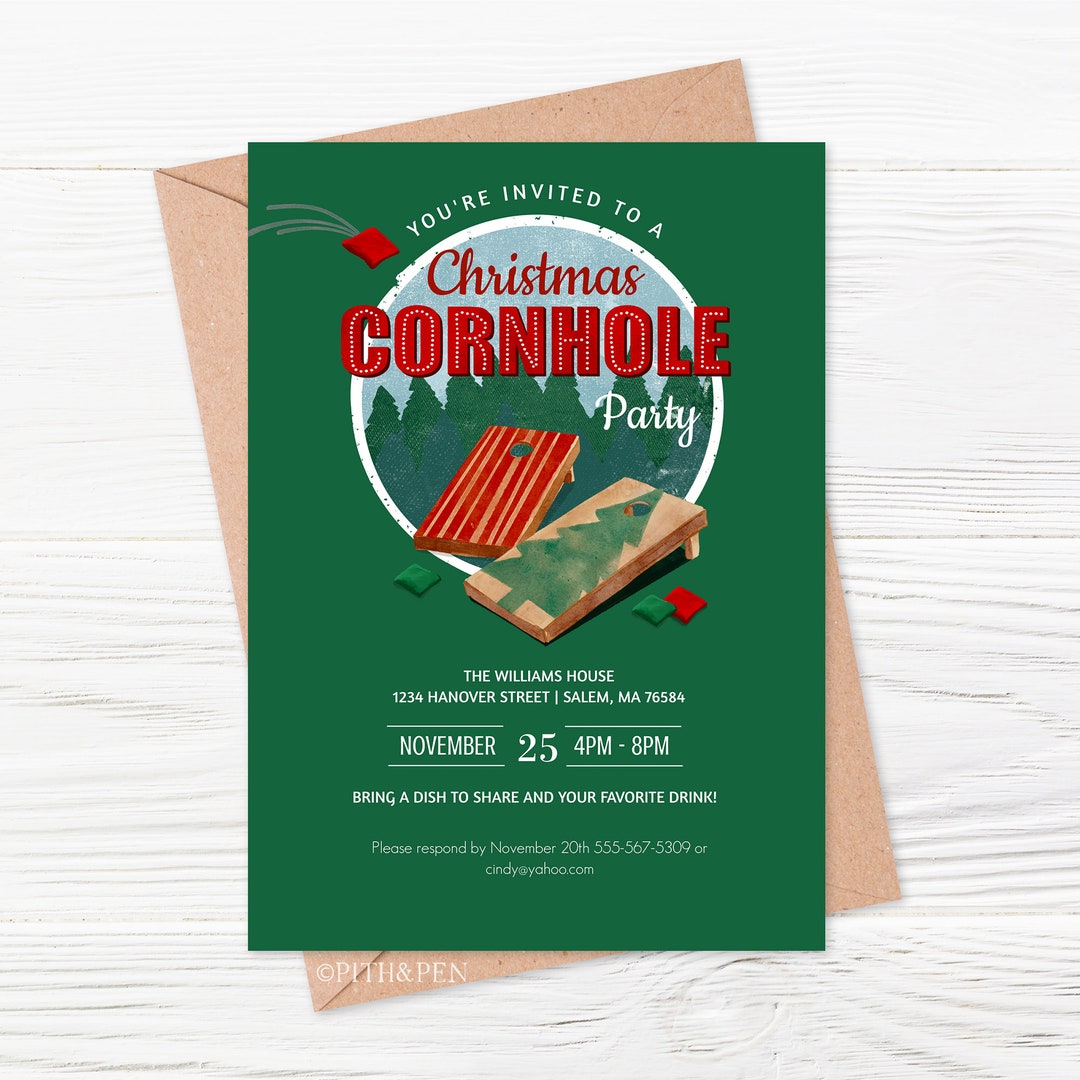 Christmas Cornhole Party Invitation, Potluck Dinner Invite, Instant ...