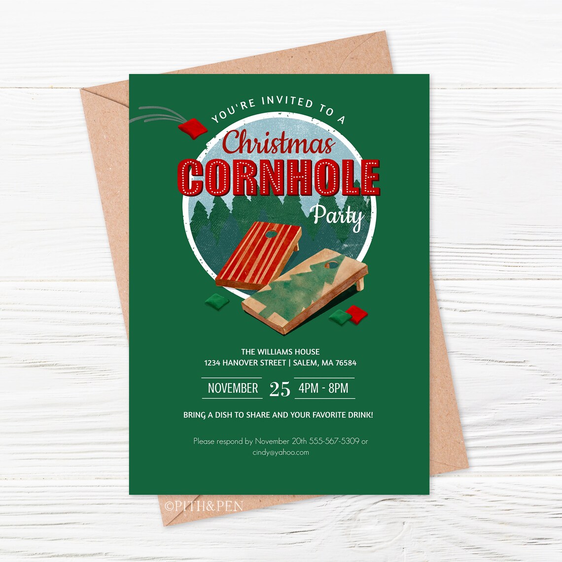 Christmas Cornhole Party Invitation Potluck Dinner Invite - Etsy