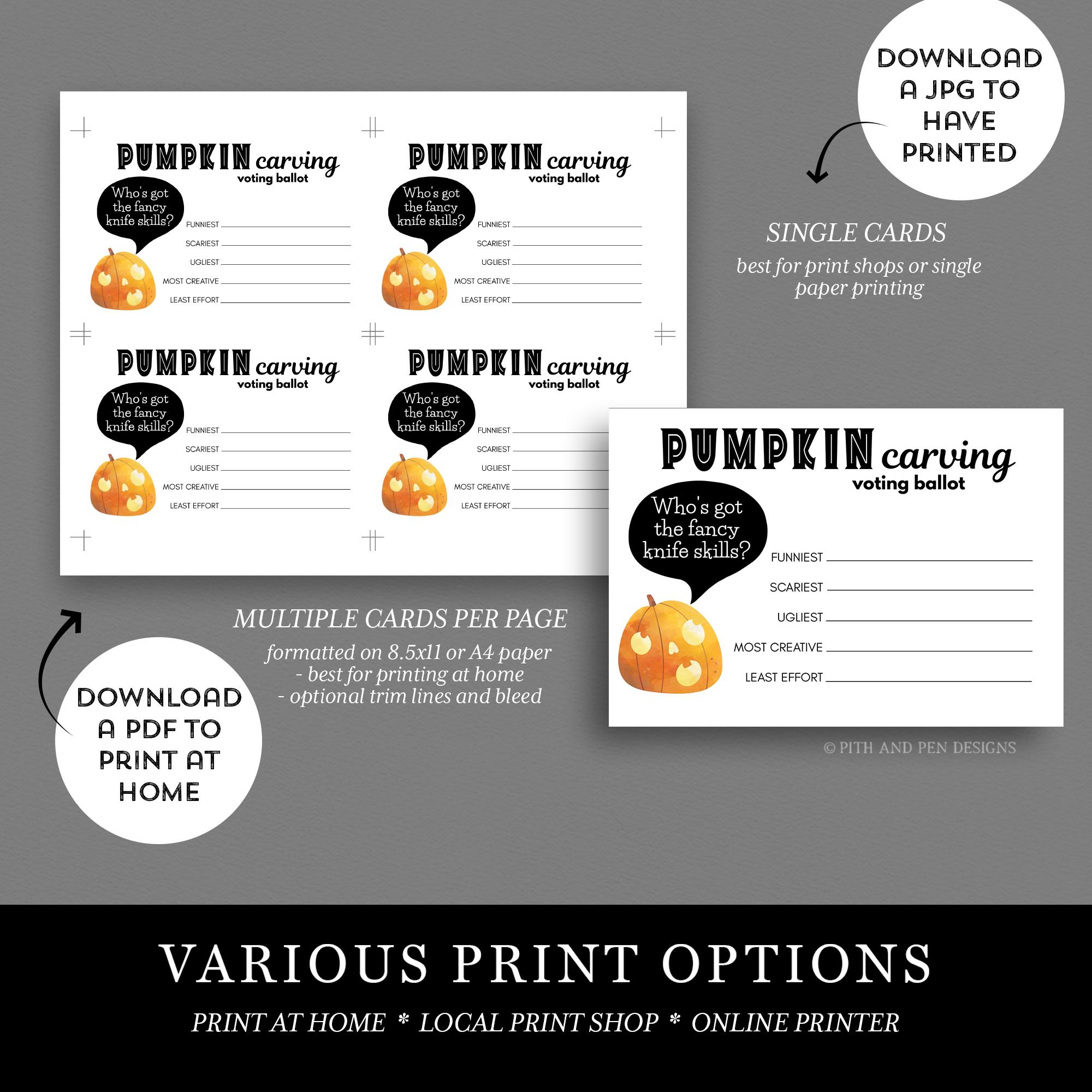 Pumpkin Carving Voting Card | Halloween Contest Ballot | Editable and ...
