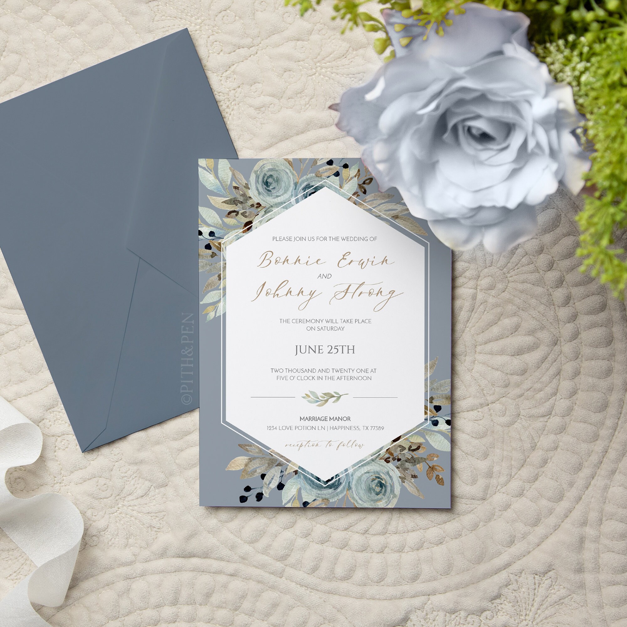 Slate Blue Wedding Invitation Set DIY Printable Invite RSVP | Etsy