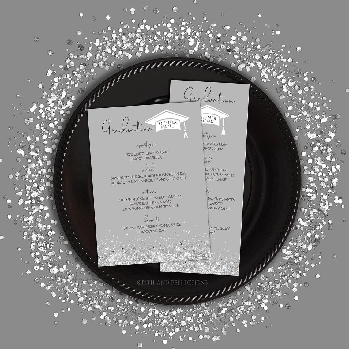 Silver Glitter Graduation Dinner Menu Printable Dinner Menu - Etsy