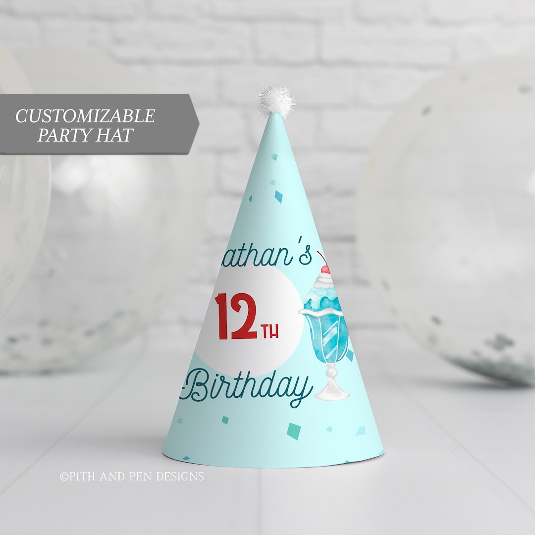 Ice Cream Party Hat, Boy Birthday Party, Printable Party Decor, Corjl ...