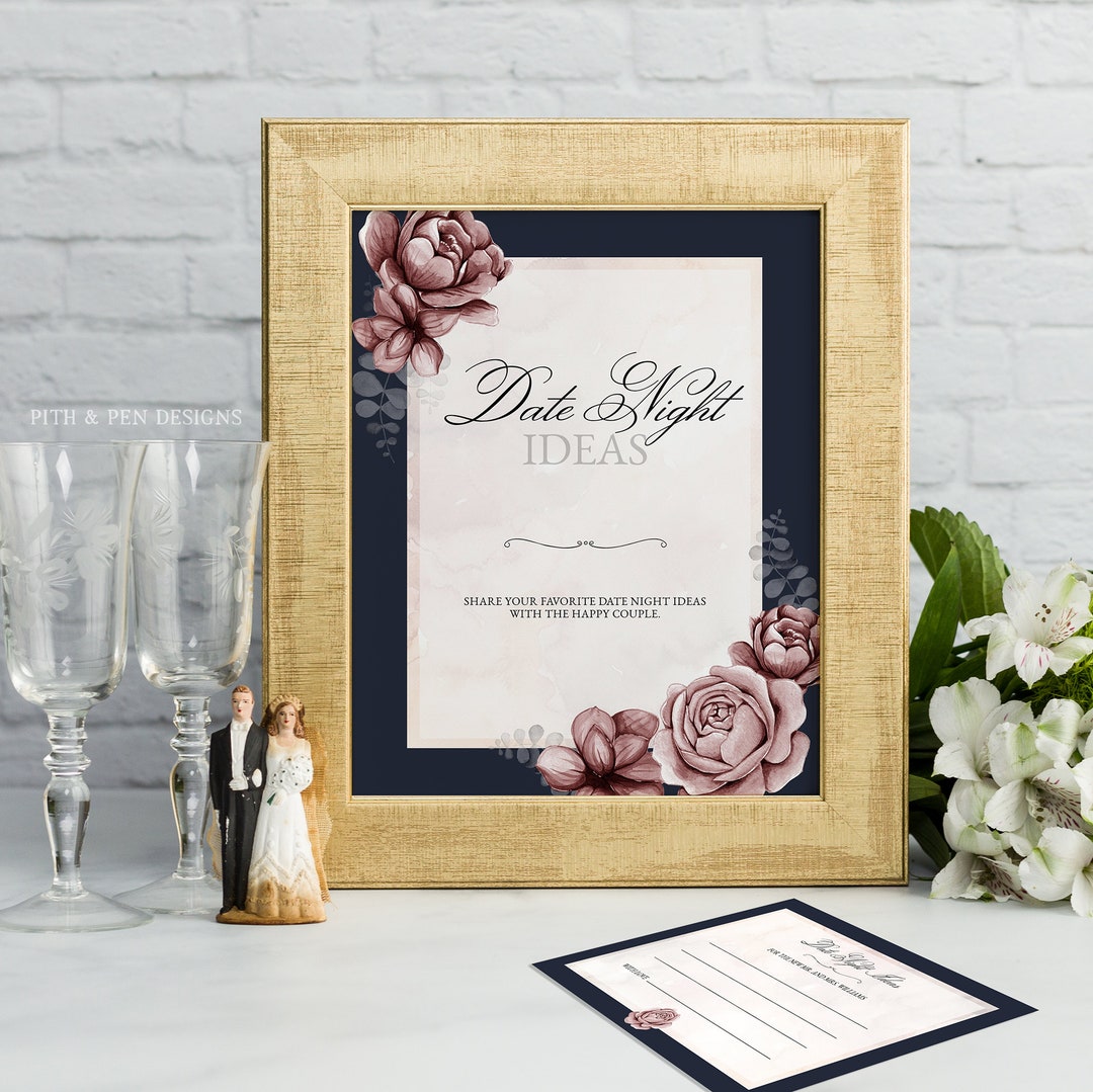 Date Night Ideas Card and Sign, Navy Mauve Wedding, DIY Wedding ...