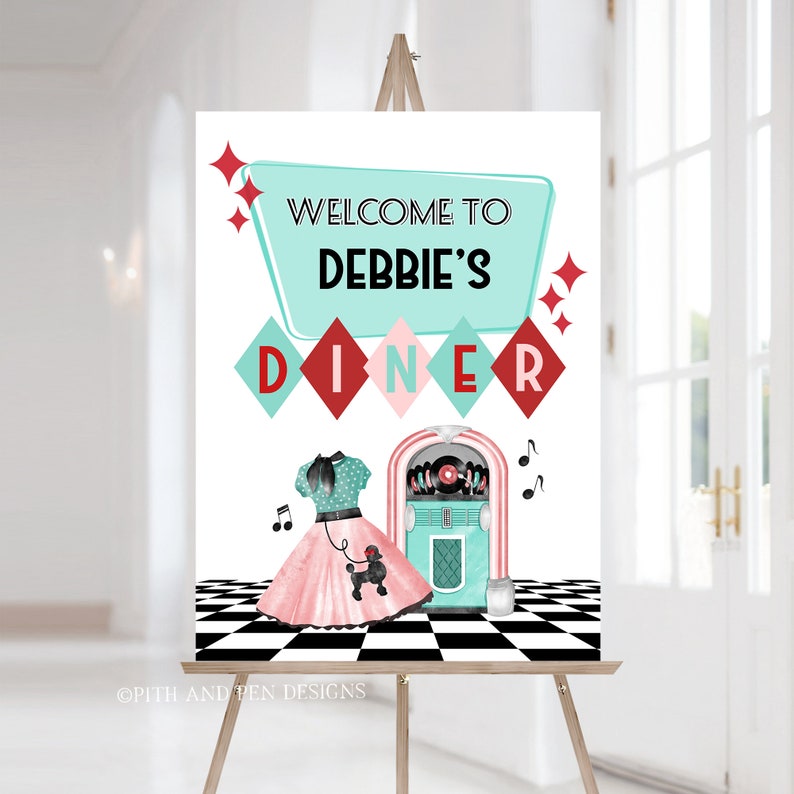 1950's Diner Birthday Party Sign Printable Sock Hop - Etsy