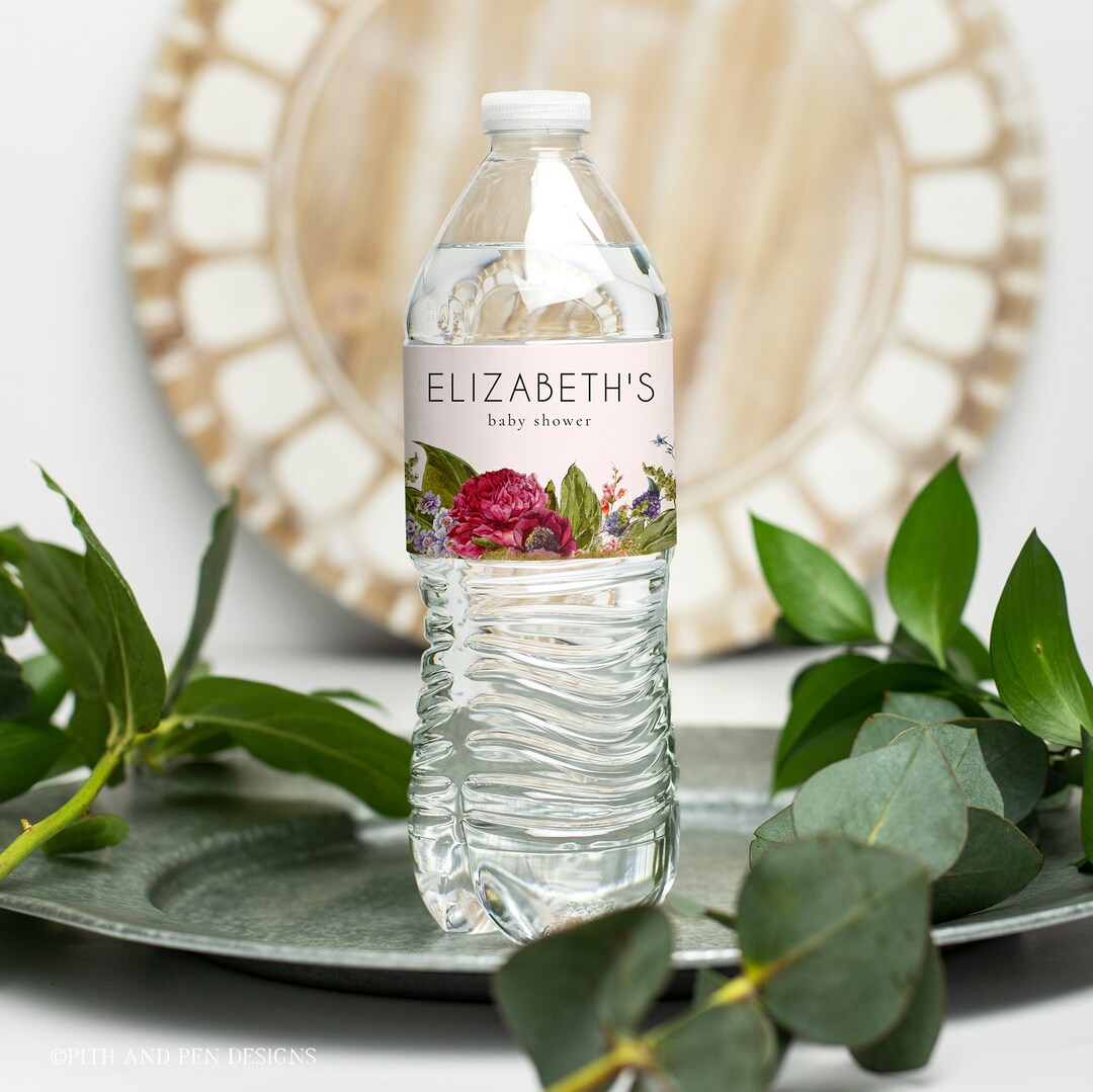 Floral Water Bottle Label Template, EDITABLE Bottle Label, Instant ...