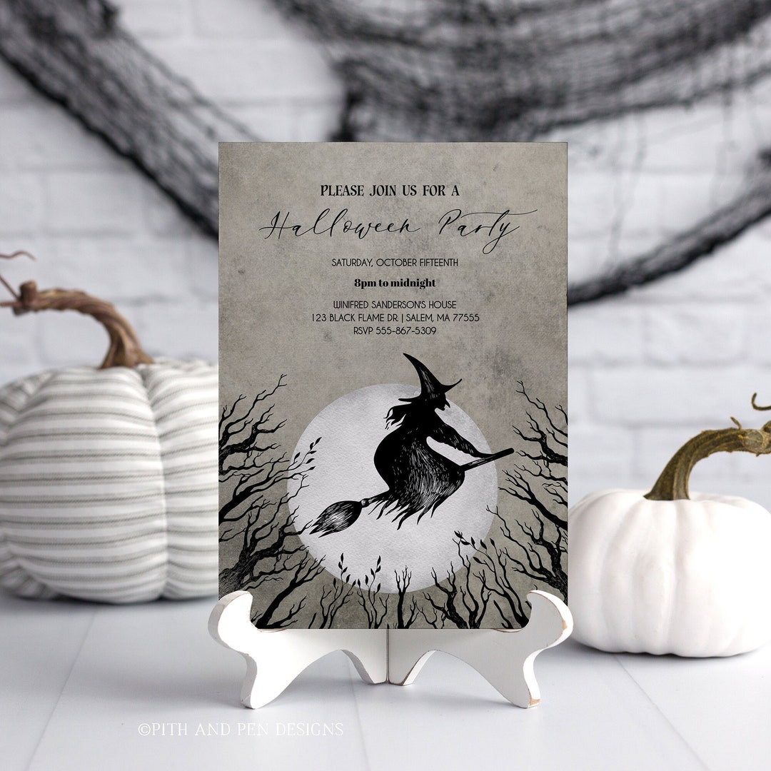 Flying Witch Halloween Invitation, Halloween Party Event, DIY Printable ...