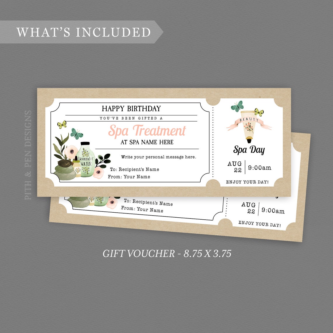 Birthday Gift Certificate, Spa Day Voucher, Instant Download, Corjl ...