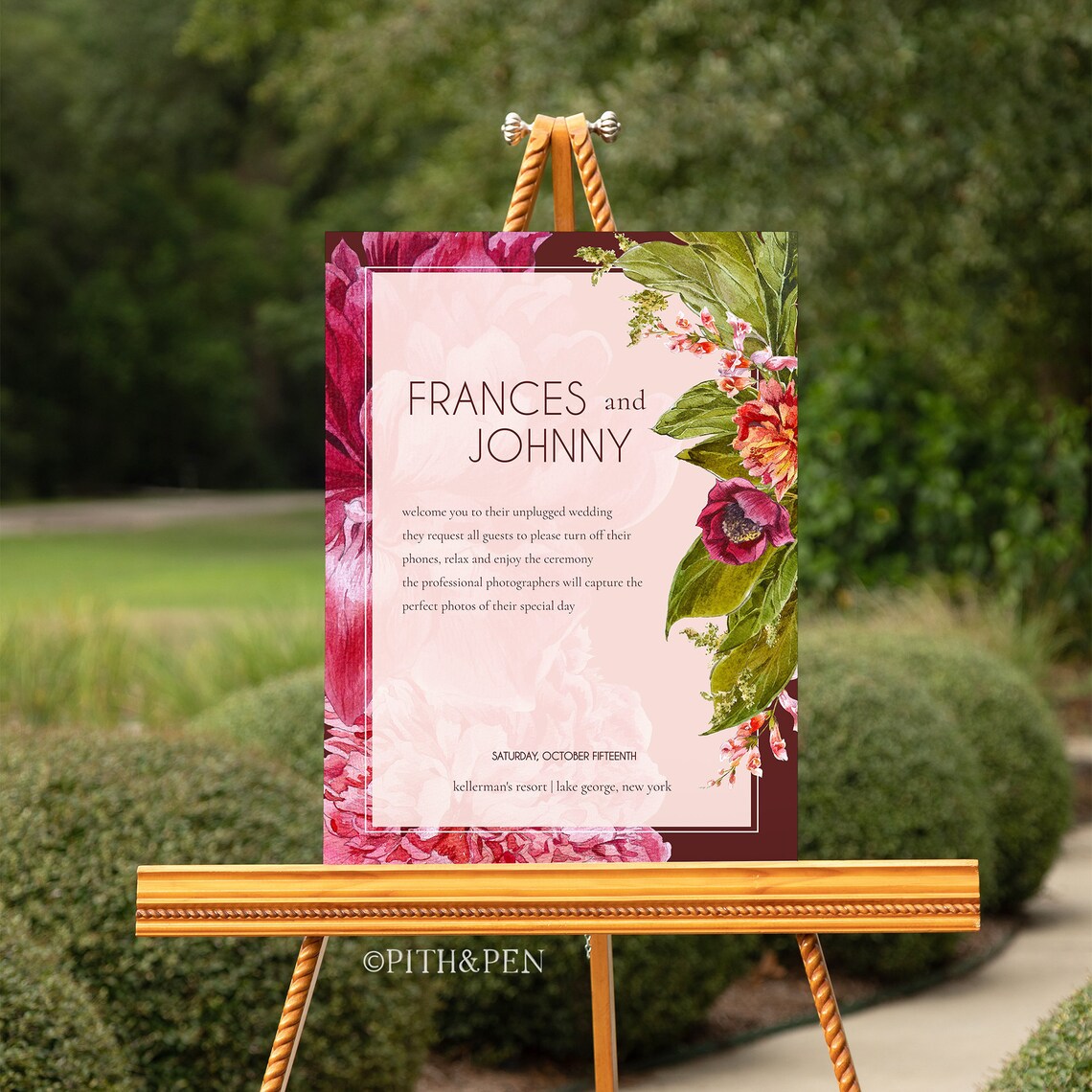 Peony Fuchsia Wedding Welcome Sign DIY Printable Poster - Etsy