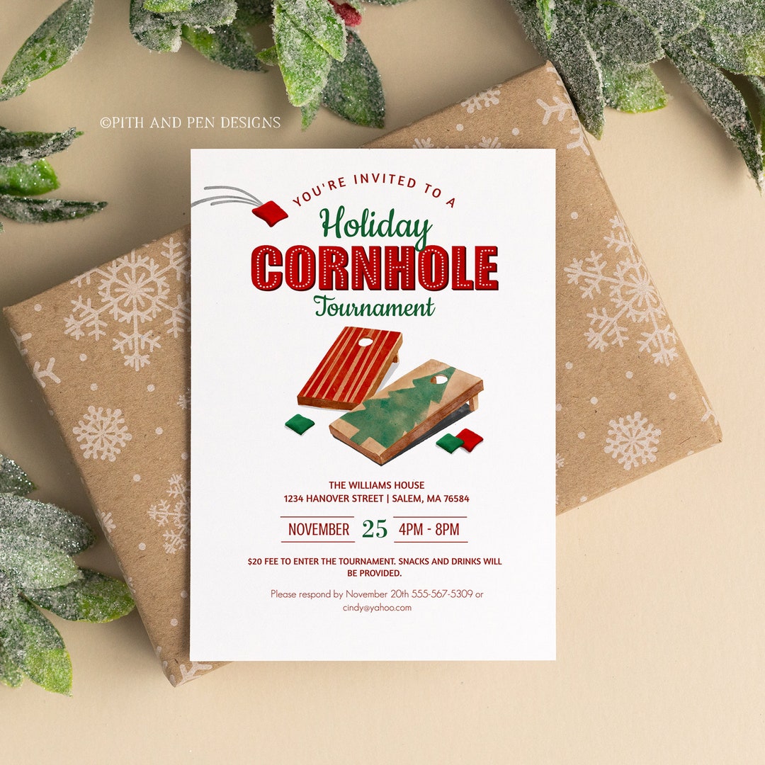 Holiday Cornhole Tournament Invitation, Christmas Cornhole Invite ...