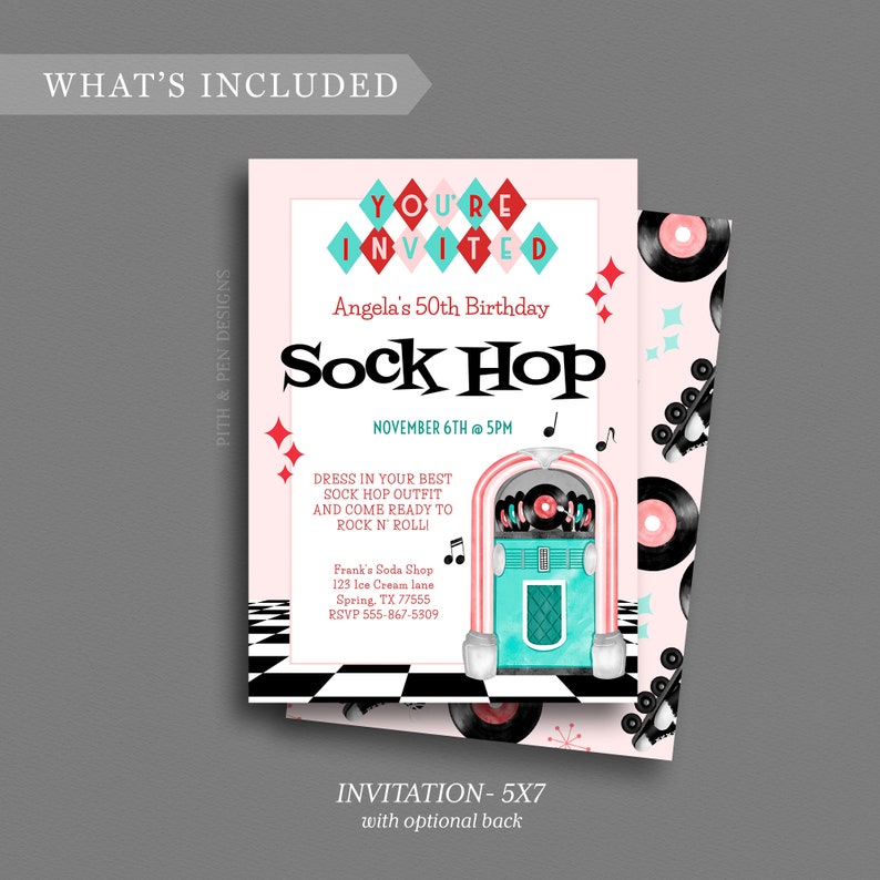 Printable Sock Hop Birthday Party Invitation 1950's - Etsy