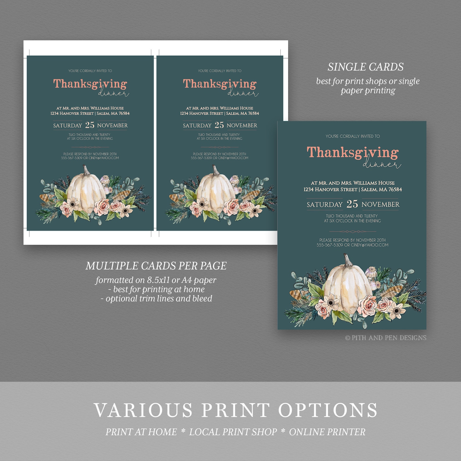 Editable Thanksgiving Dinner Invitation Fall Pumpkin Party | Etsy