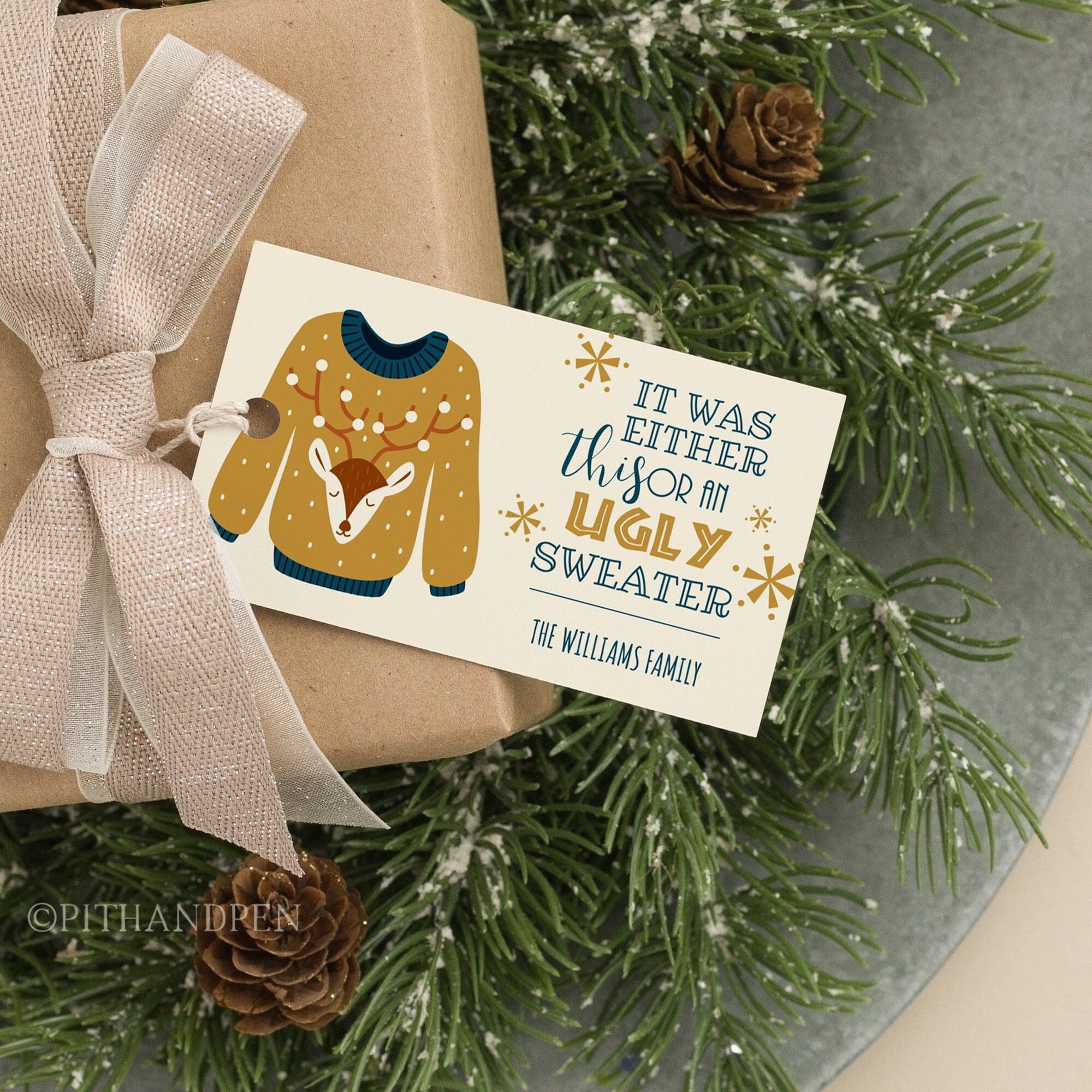 Funny Ugly Sweater Gift Tag, Holiday Present Label, Holiday Gift Tag ...