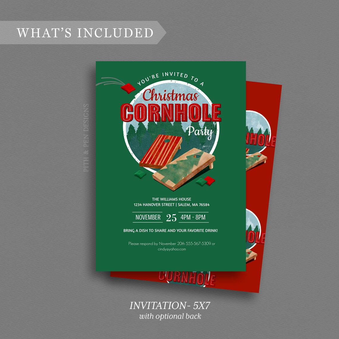 Christmas Cornhole Party Invitation Potluck Dinner Invite | Etsy
