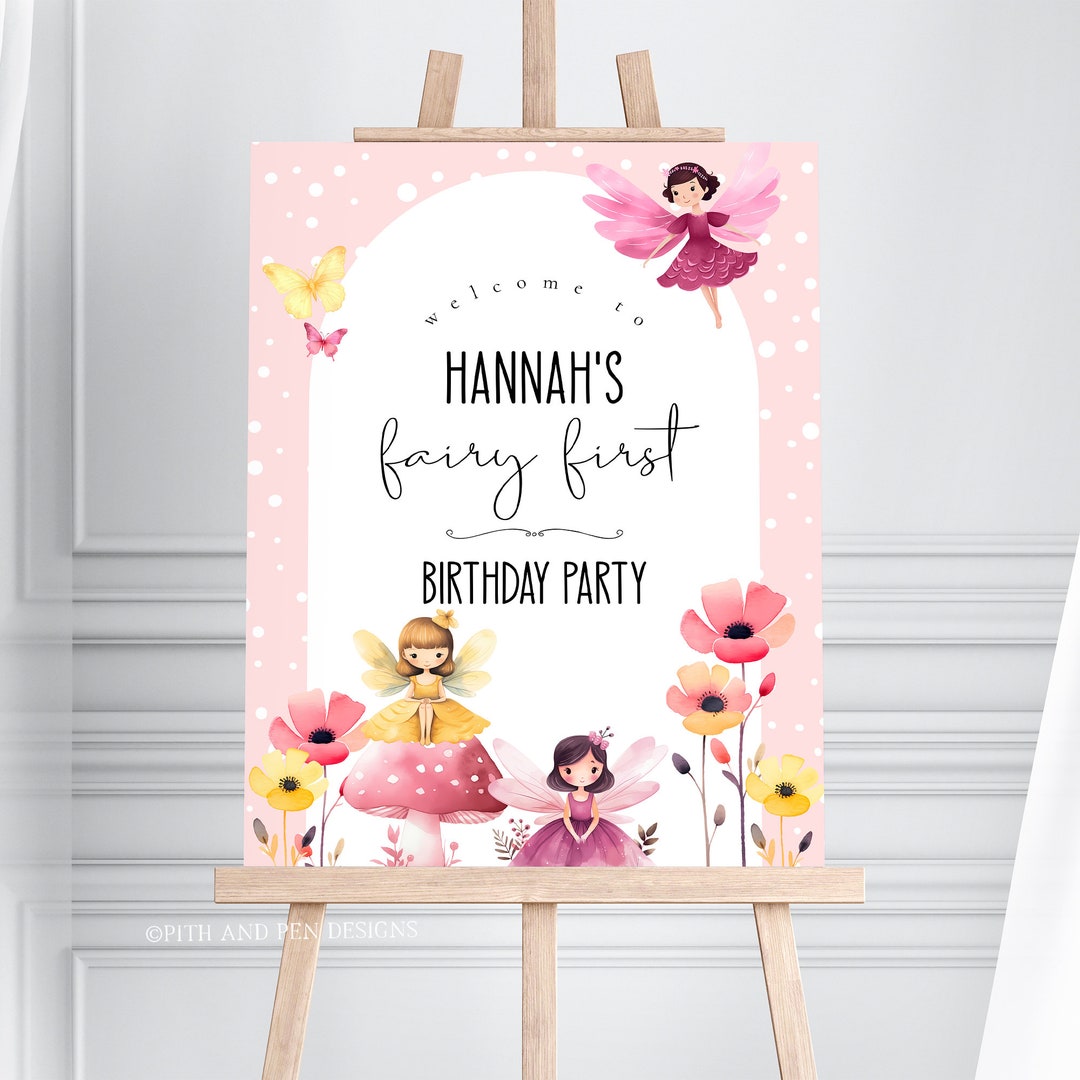 Fairy First Birthday Party Sign, Printable Welcome Sign, Corjl #083 ...