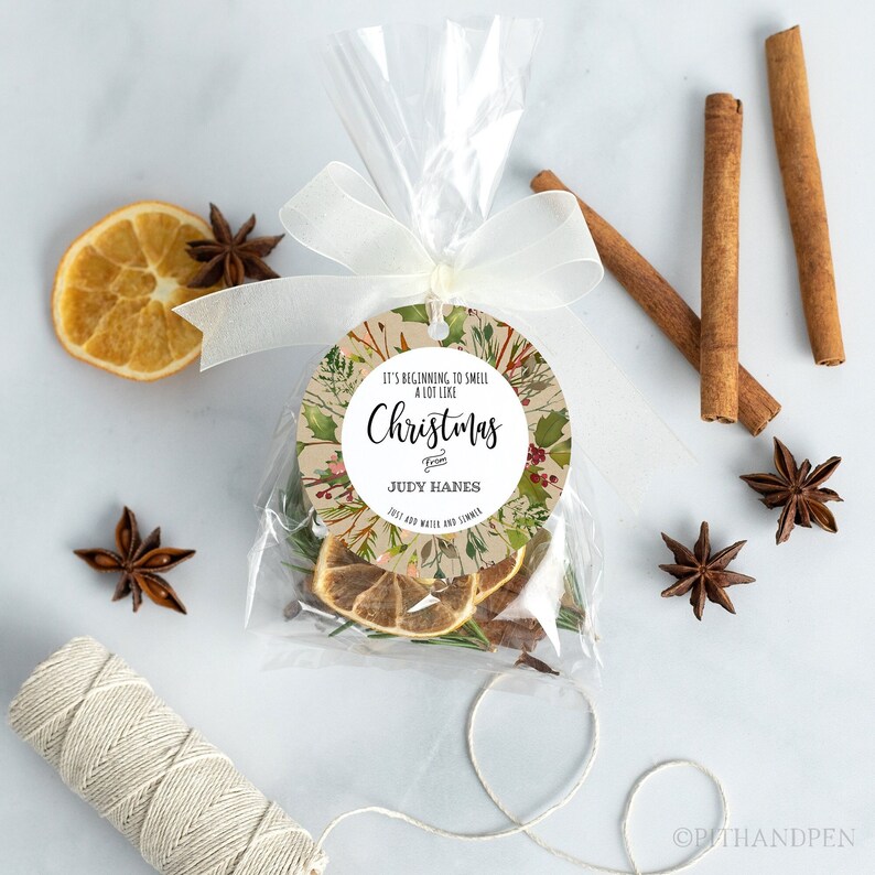 Christmas Potpourri Gift Tag, EDITABLE Treats Favor Label, Instant ...