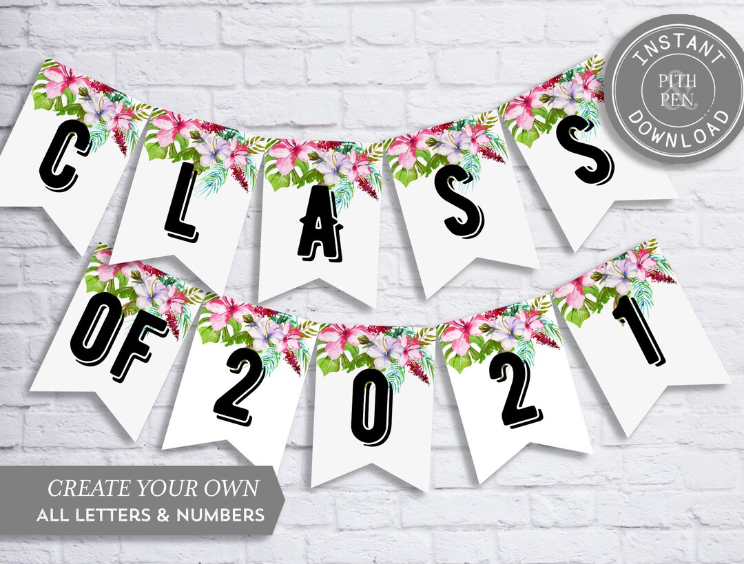 Tropical Graduation Banner, Alphabet A-Z, Numbers & Punctuation, Create ...