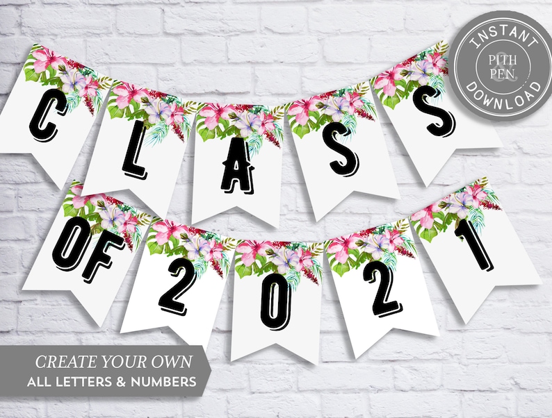 Tropical Graduation Banner, Alphabet A-Z, Numbers & Punctuation, Create ...