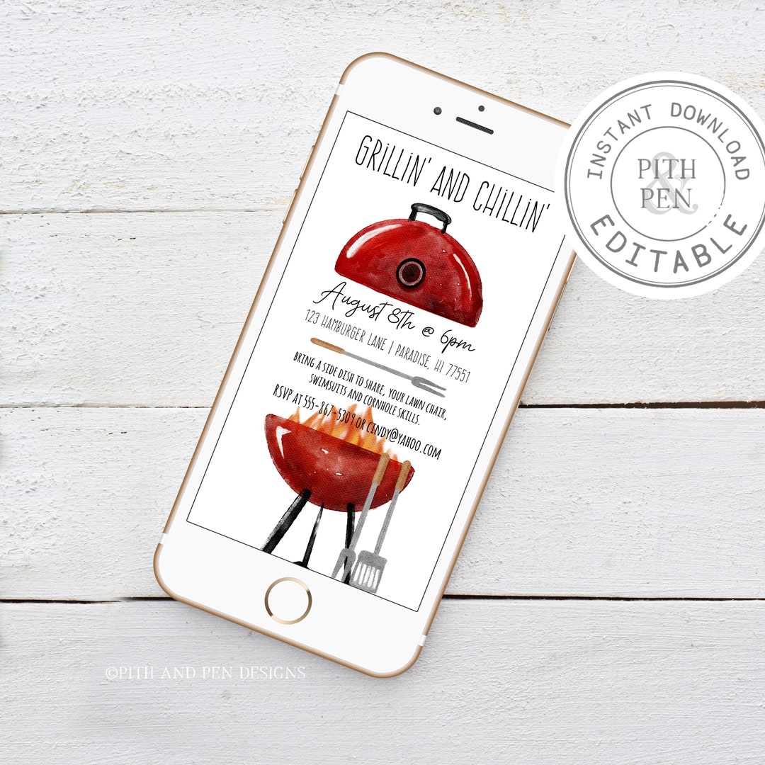 Digital Grill and Chill Party Invitation, DIY Electronic Bbqs Evite ...