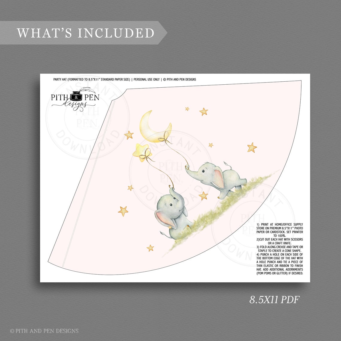 Elephant Party Hat DIY Birthday Party Printable Party Decor - Etsy