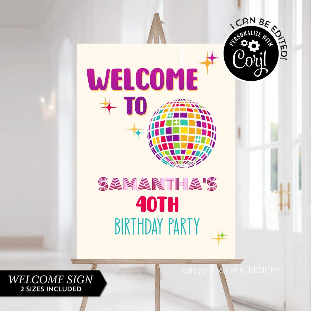 80's Themed Birthday Party Sign | Printable Welcome Sign | Corjl #091 ...