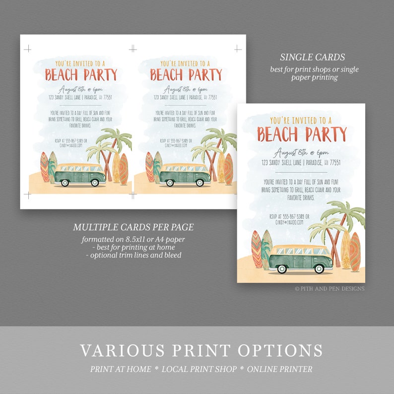 Editable Beach Party Invitation DIY Printable Summertime | Etsy
