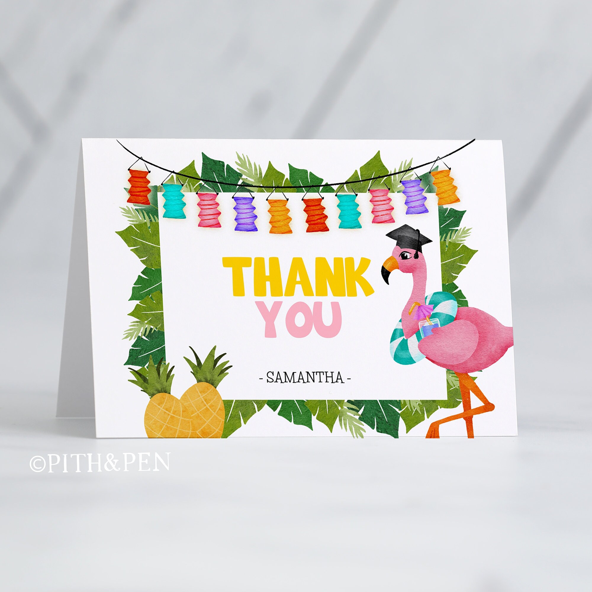Tropical Thank You Card Template Graduation Pool Party - Etsy