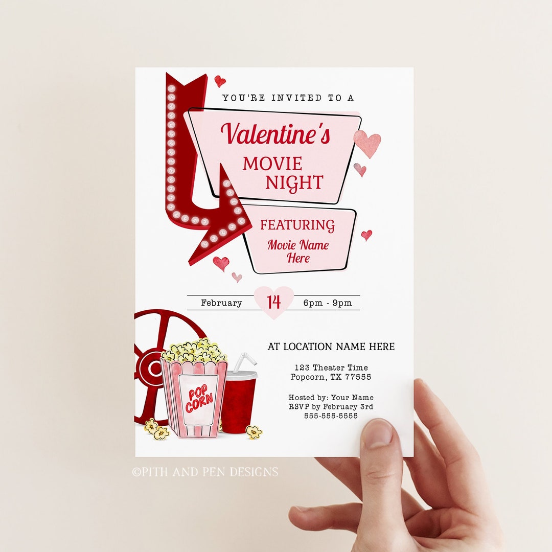 Valentine's Movie Night Invitation, Printable Galentine Party, Corjl ...