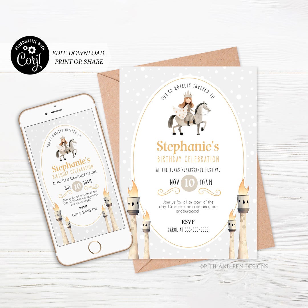 Renaissance Birthday Invitation | Princess Printable Party | Corjl #087 ...