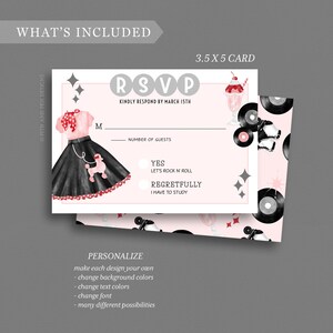 50's Sock Hop RSVP Card, Printable Invitation Insert, Instant Download ...