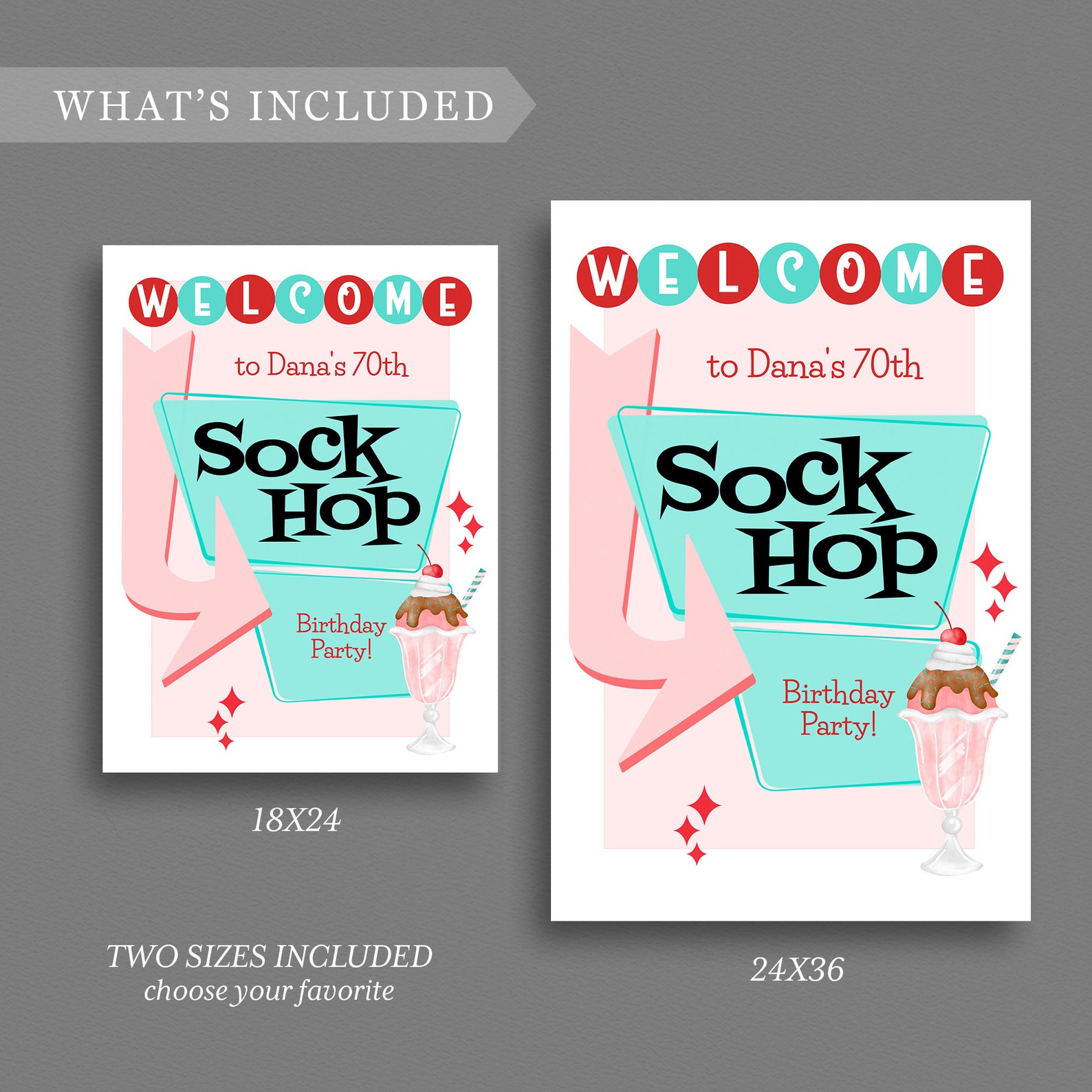 50's Sock Hop Birthday Party Sign, Printable Welcome Sign, Corjl #049 ...