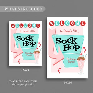 50's Sock Hop Birthday Party Sign, Printable Welcome Sign, Corjl #049 ...