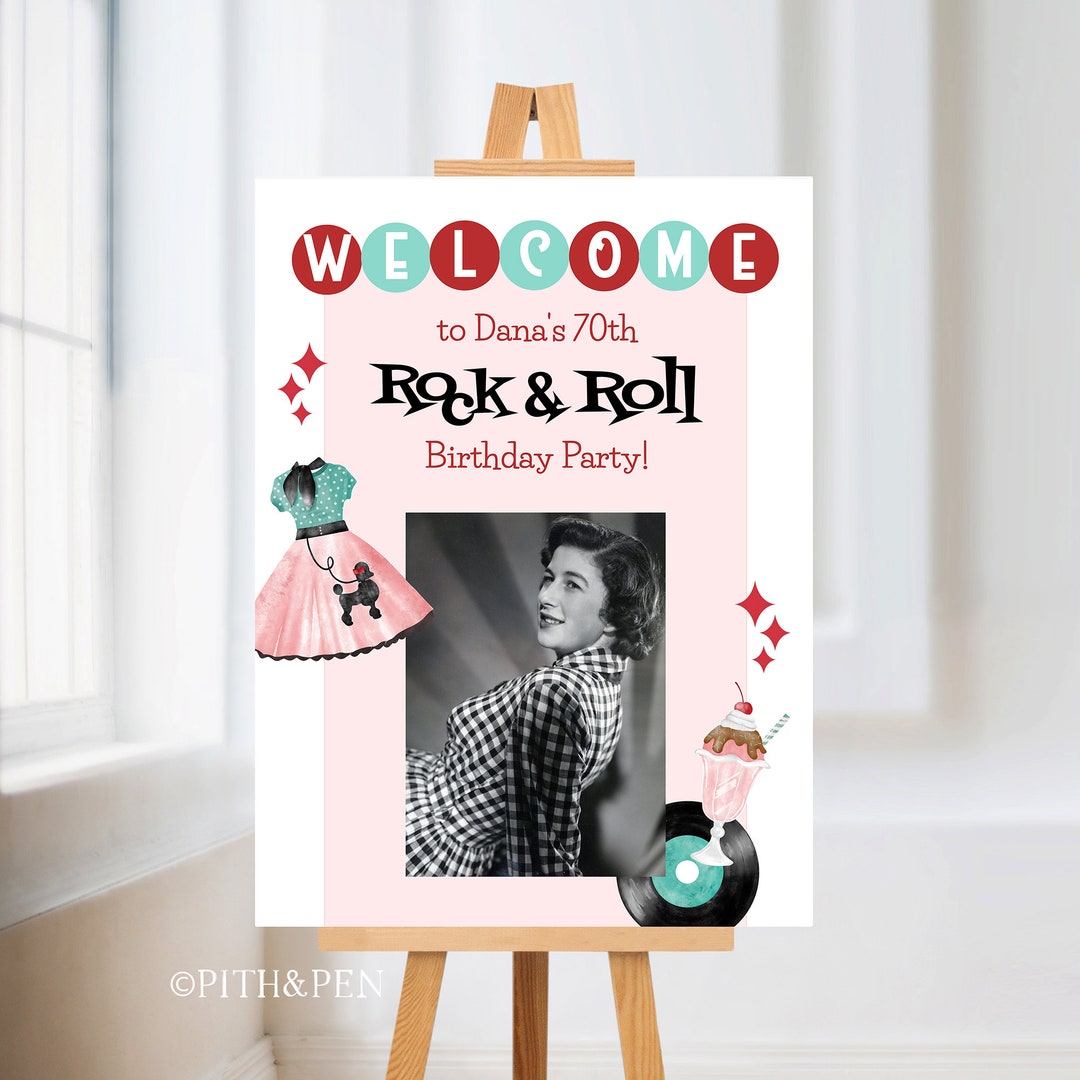 50's Sock Hop Birthday Party Sign, Printable Welcome Sign, Corjl #049 ...