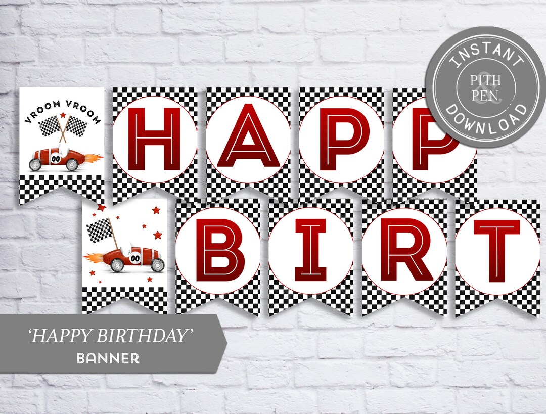 Race Car Happy Birthday Banner, Nascar Party, Instant Download, 069-08B ...