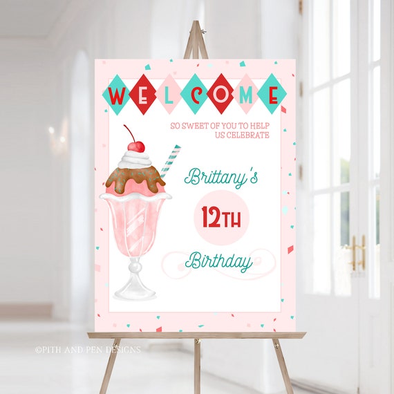 Ice Cream Birthday Party Sign Printable Welcome Sign Corjl | Etsy