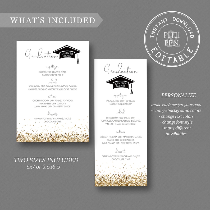 Graduation Dinner Menu Printable Dinner Menu Instant - Etsy
