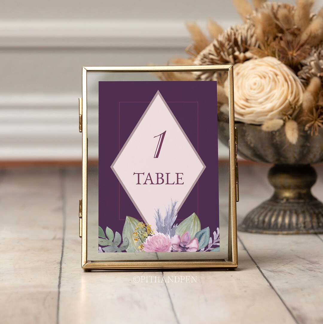 Blush and Purple Wedding Table Numbers, EDITABLE Table Signs, Wedding ...
