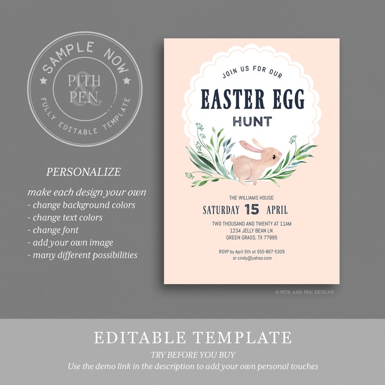 Easter Egg Hunt Invitation 5x7 Printable Card Instant | Etsy