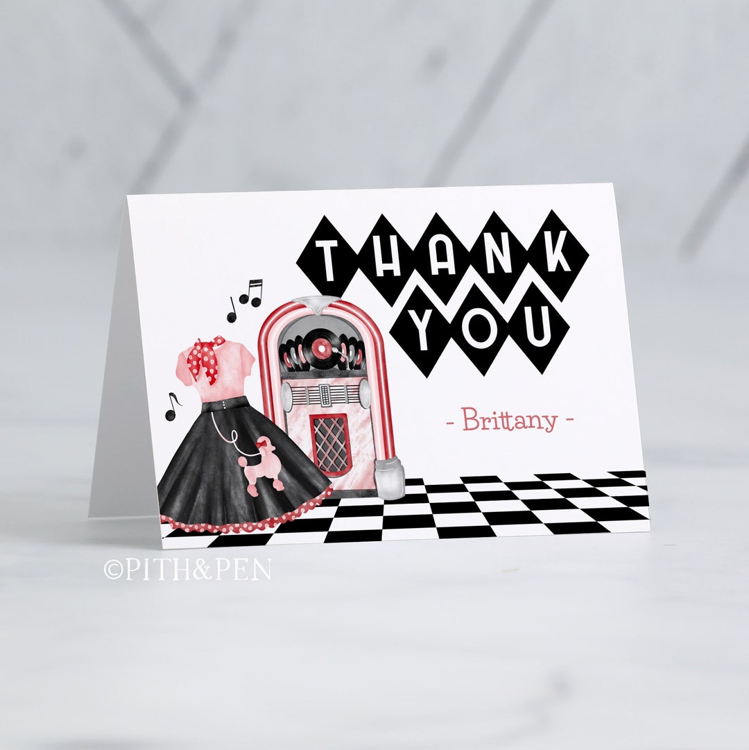 50's Sock Hop Thank You Card, Printable Card, Instant Download, Corjl ...