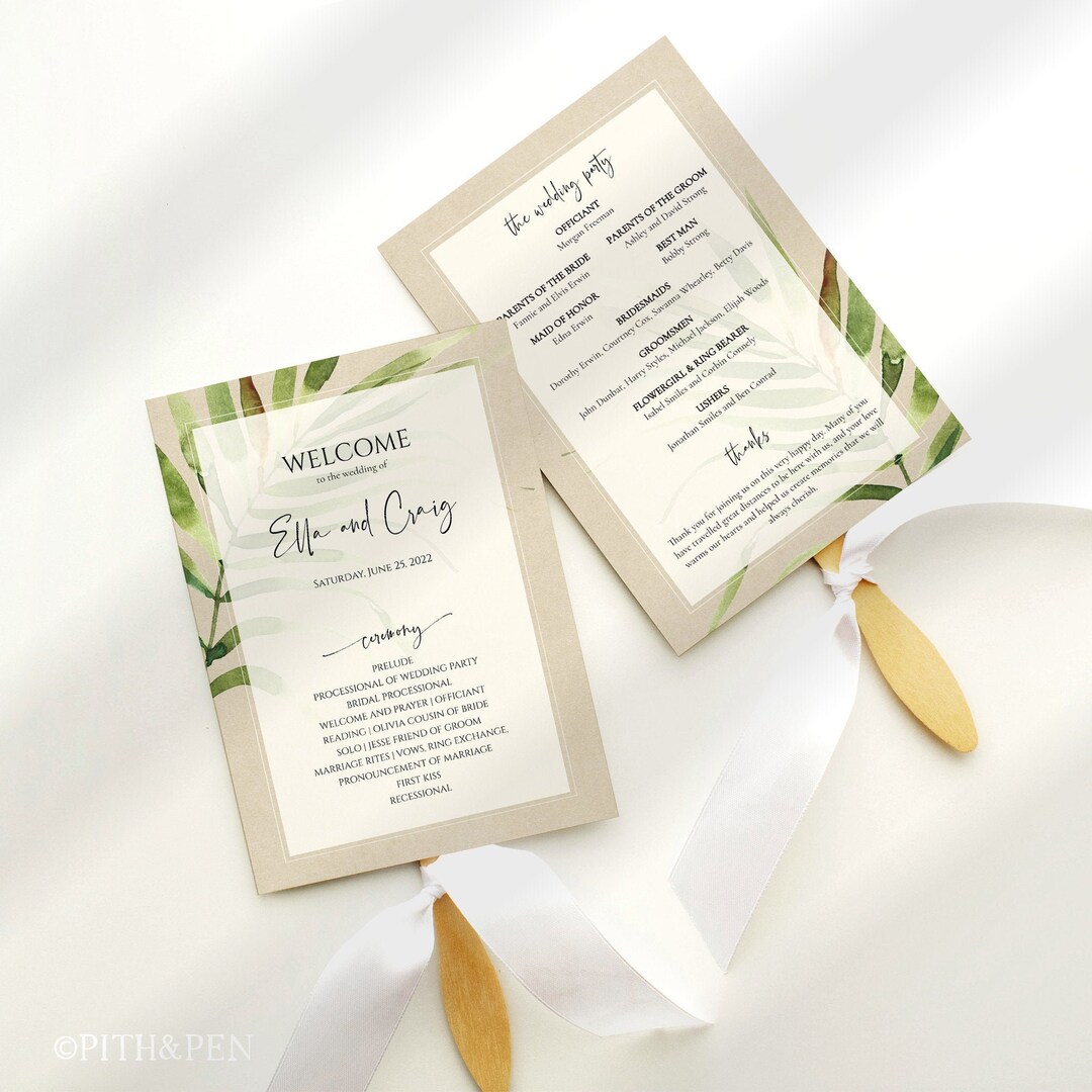 Tropical Wedding Program Template, 5x7 Program Fan, Instant Download ...