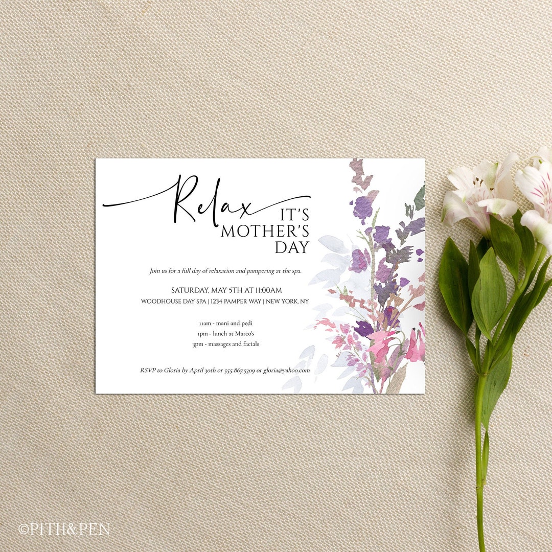 Mother's Spa Day and Brunch Invitation, 5x7 Printable Card, Instant ...