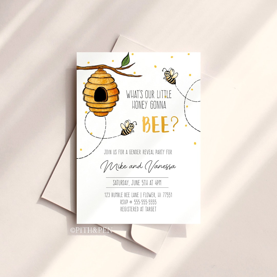 Editable Gender Reveal Honey Bee Invitation, DIY Printable Party ...