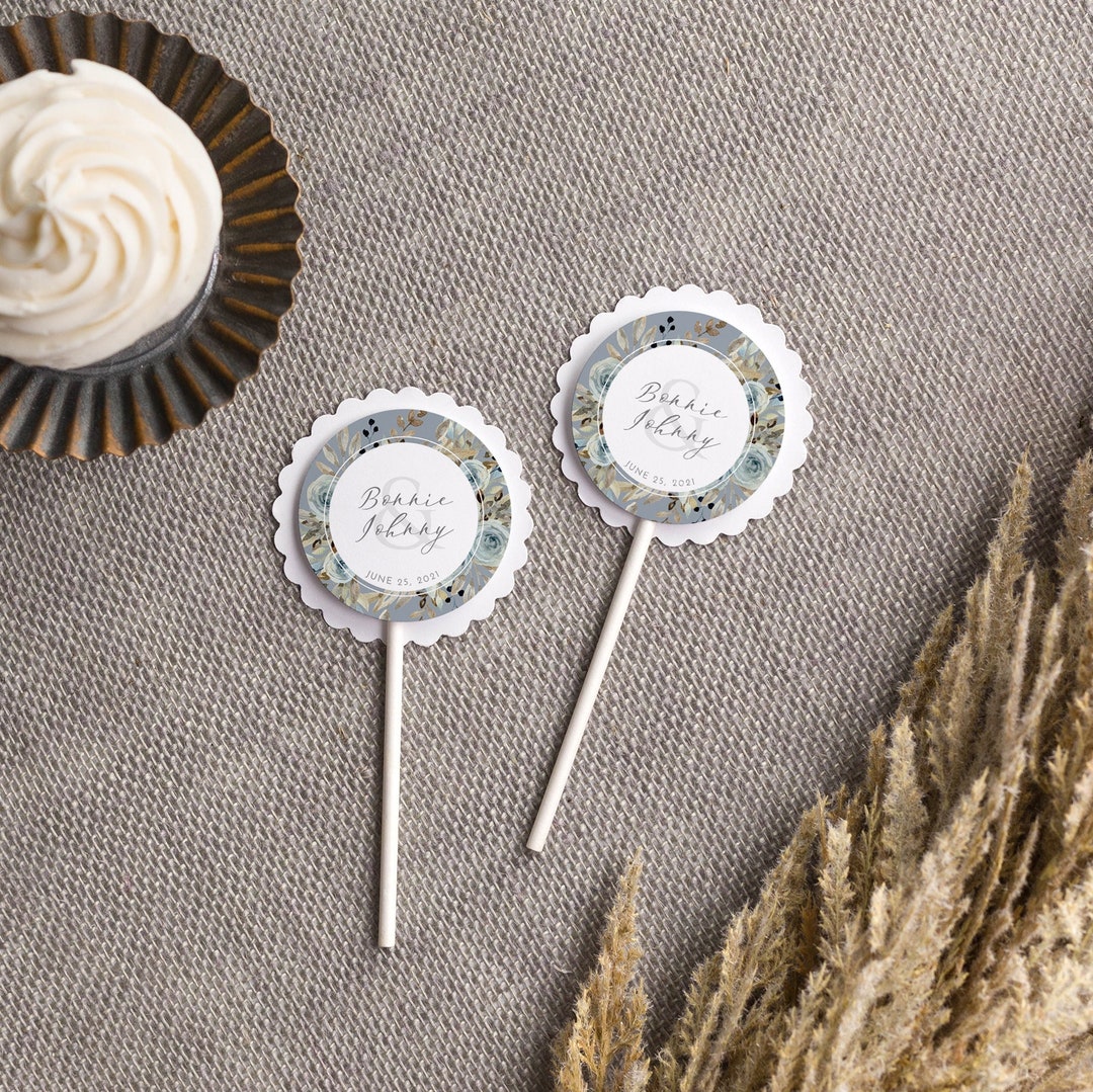 Editable Cupcake Topper Template Blue and Grey Cupcake - Etsy