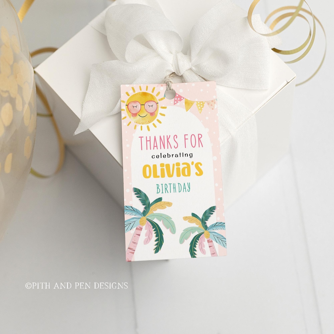 Beach Party Gift Tag, Pool Party Favor, Instant Download, Corjl #086 ...