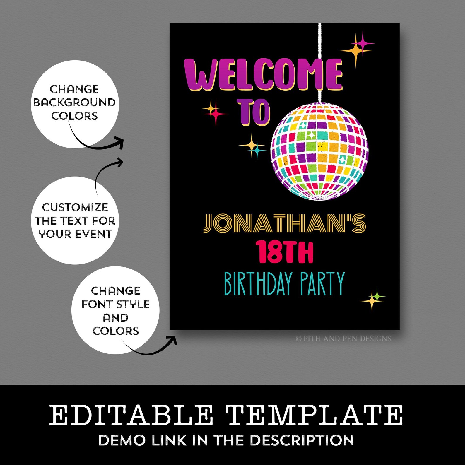 80's Themed Birthday Party Sign | Printable Welcome Sign | Corjl #091 ...