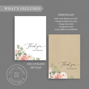 Folded Thank You Card, EDITABLE Pink Floral Thank You, Printable Card ...